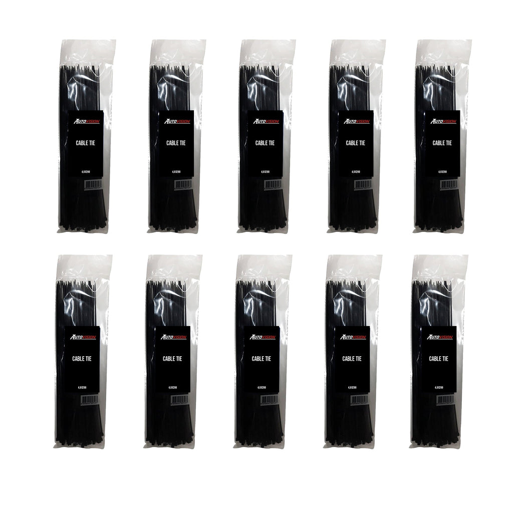 Cable Tie Plastic Velcro Clamp Black 4,8 x 300 100 Pcs x10 Unit Plasti ...